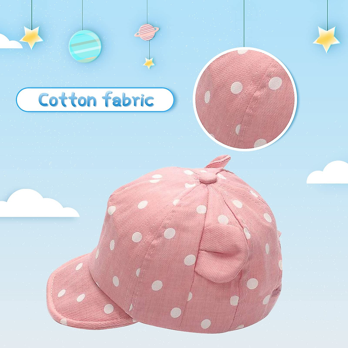 Dot Partten Baby Caps Summer Girl Boys Sun Hat With Ear Spring Summer Newborn Photography Props (Pink),One Size