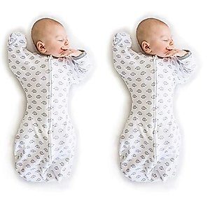 SwaddleDesigns Transitional Swaddle Sack with Arms Up Half-Length Sleeves and Mitten Cuffs, Tiny Hedgehogs, Small, 0-3mo, 6-14 lbs (Better Sleep for Baby Boys, Baby Girls, Easy Swaddle (Pack of 2)