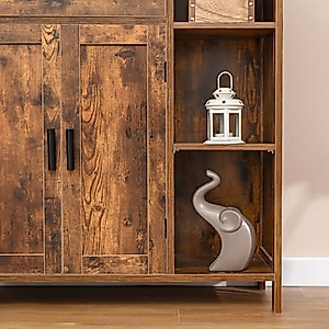 WEENFON Storage Cabinet, Floor Cabinet with Doors and Shelves, Coffee Bar Cabinet with Drawer, Organizer Cabinet for Living Room, Dining Room, Rustic Brown