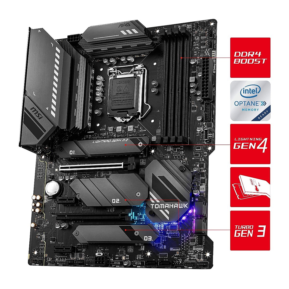 MSI MAG Z590 Tomahawk WiFi Computer Gaming Motherboard (ATX, 11th/10th Gen Intel Core, LGA 1200 Socket, DDR4, PCIe 4, CFX, M.2 Slots, USB 3.2 Gen 2, Wi-Fi 6E) Intel PC Motherboards (Renewed)