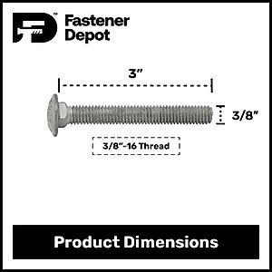 3/8"-16 x 3 Hot Dipped Galvanized Carriage Bolt w/Nuts, Grade A, Full Thread, Quantity 100 - by Fastener Depot, LLC