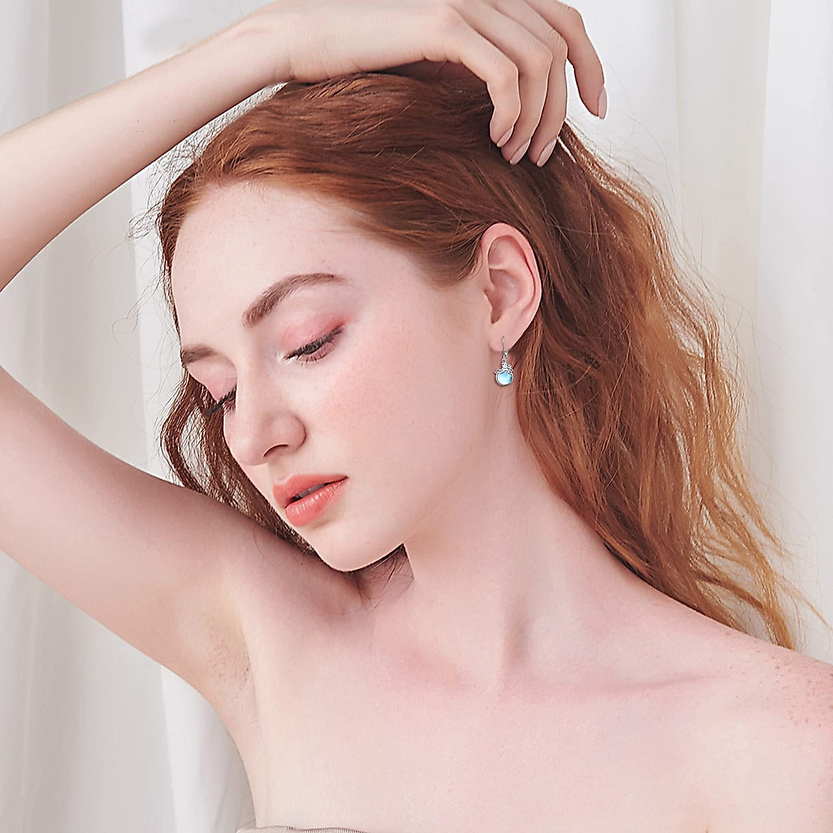 Moonstone Dangling Earrings Sterling Silver Octopus Leverback Earrings Oceans Sea Drop Dangle Earrings Jewelry Gifts for Women Wife Mother's Day Easter