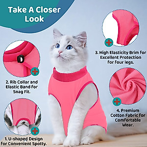 MIGOHI Cat Recovery Suit, Surgical Recovery Suit for Cat Anti-Licking, Cat Body Suit Post Surgery for Abdominal Wounds Skin Diseases, E-Collar Alternative Kitten Onesie for Female, Hot Pink S