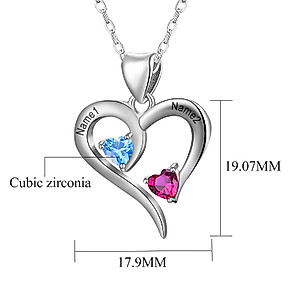 💖Valentine's Gift💖Madeone Personalized Mother’s Name Necklace with 2 Birthstones and 2 Names Engraving Pendant 925 Sterling Silver 14K Gold Plated Necklace Meaningful Necklace with Customized Heart Pendant for Women (White Gold)