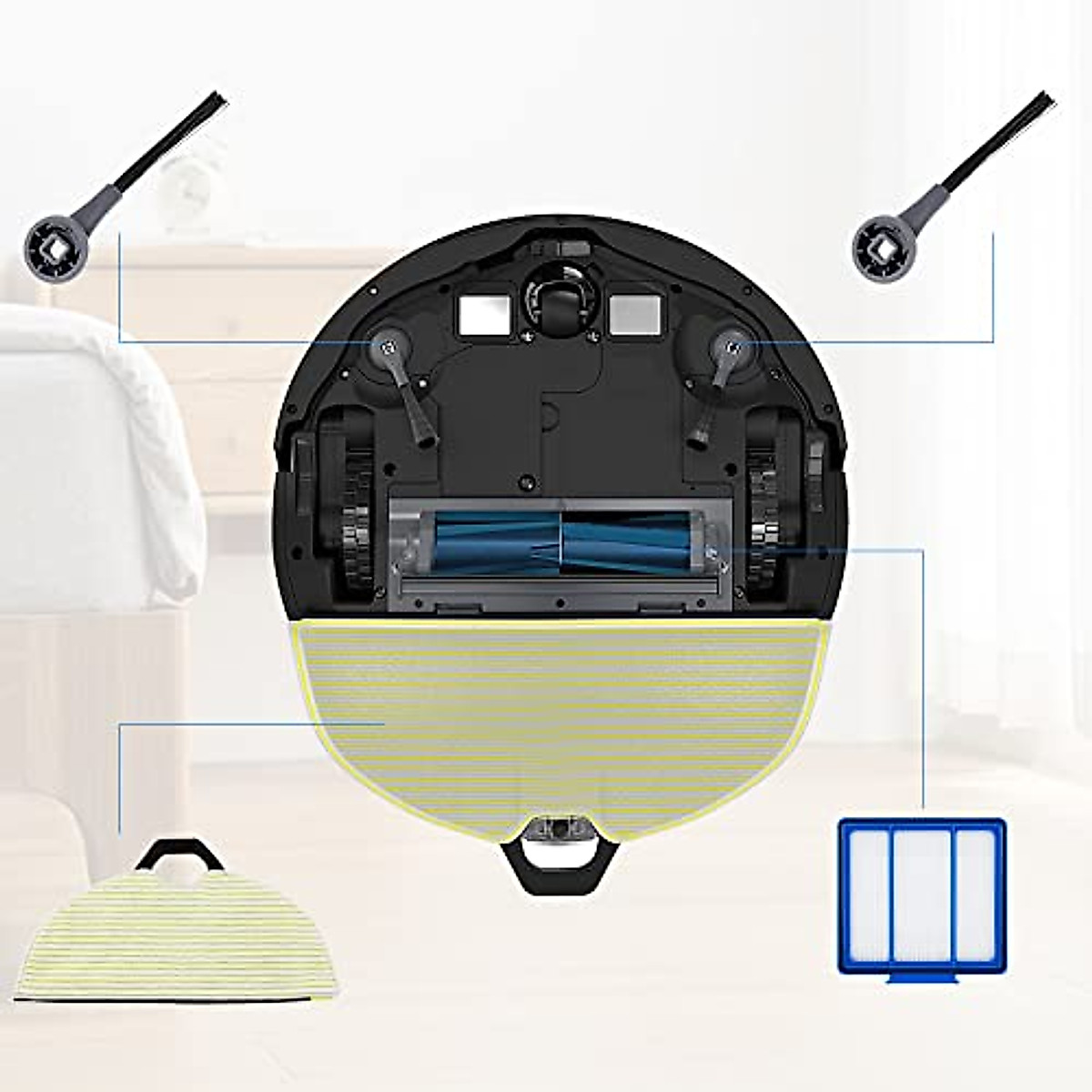 BSRTOP Vacuum Mop Replacement Pads Kit: 10pcs Replacement Parts Side Brushes Filters & Cleaning Mop Pads for Shark RV2001WD AV2001WD Robot