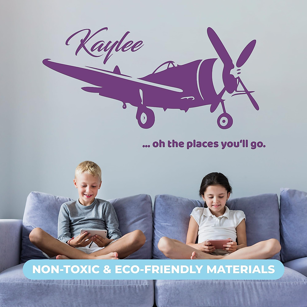 Custom Name Transportation Theme - Airplane in The Sky for My Baby - Baby Boy/Girl - Wall Decal Nursery for Home Bedroom Children (AM) (Wide 40" x 22" Height)