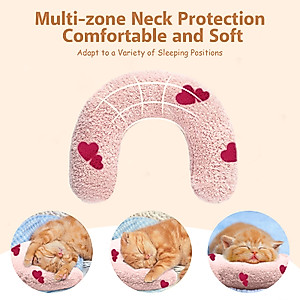 ucho Pillow for Cats, Ultra Soft Fluffy Pet Calming Toy Half Donut Cuddler, U-Shaped Pillow for Pet Cervical Protection Sleeping Improve (Pink Heart)