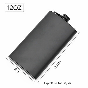 COOAK 3 Pack Hip Flasks for Liquor, Stainless Steel Leakproof Thin Flasks, 6 Oz, 8 Oz, 12 Oz with Funnel（Black）