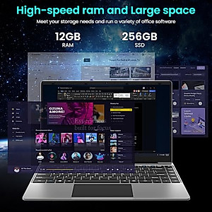 jumper Laptop with 12GB LPDDR4 256GB SSD, Intel Quad Core Celeron CPU, Laptops Computer, 14” 1080P FHD Screen, Lap Tops with Dual Speakers, HD Webcam, 256GB TF Card Expansion.