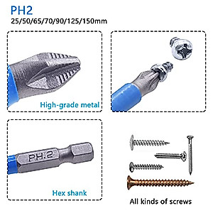 Magnetic PH2 Drill Bits Set, Anti Slip Screw Extractor and Magnetic Screwdriver Bit Set, Hand Tool 7Pcs, Cross Single and Double Head Bits, Electric Screw Nozzle Taper Corrector (1 kit)