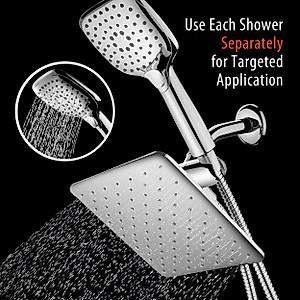 HotelSpa 10.5-in Rain Shower Head/Handheld Combo. Convenient Push-Button Flow Control Button for easy one-handed operation. Switch flow settings with the same hand! Low-Reach Bracket included