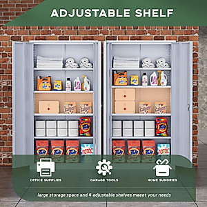 Greenvelly Metal Storage Cabinet with Locking Doors, 72" Dark Grey Lockable Storage Cabinet with Adjustable Shelves, Steel Tool Cabinets,Metal File Cabinet for Home Office, Garage (36" x 18")