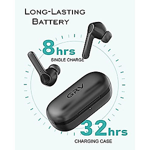 Wireless Earbuds, GRV T5 Bluetooth 5.0 Earbuds with Microphone 34H Playtime Touch Control Clear Call IPX7 Waterproof, Earbud & in-Ear Headphones for Sports (Black)