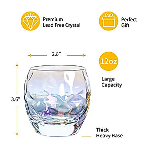 Liphontcta Whiskey Glasses Set of 4, 12 oz Old Fashioned Glasses, Bourbon Glasses, Iridescent Glassware, Rainbow Wine Glass For Serving White Wine, Modern Red Wine, Cocktail, Whiskey (Set of 4)