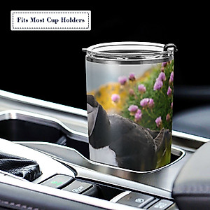 Yasala Tumbler Wild Flower Puffin Insulated Coffee Cup Beverage Container Office Travel Mug with Straw and Lid 20oz Holiday Back to School Gift