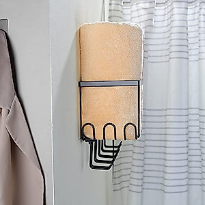 KEGII Towel Rack/Holder Wall Mounted with 5 Towel Hooks, Rolled Bath Hand Towel Storage - Bathroom Organizer for Towels Black Stainless Steel