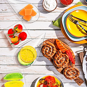 400 Pcs Mini Dessert Plates with Tasting Spoons Disposable Serving Trays 100 Pcs Small Square Appetizer Plates 100 Pcs Clear Plastic Plates 200 Pcs Mini Spoons for Desserts Party Fruit (Water Drop)