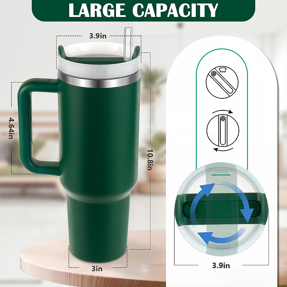 BELYQLY New Version 40oz Stainless Steel Vacuum Insulated Tumbler with Lid and Straw for Water, Smoothie and More, Iced Tea or Coffee (Christmas Green)