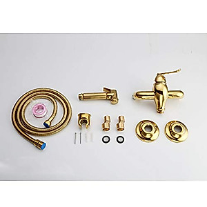 MINJING Bidet Faucet Gold, Hand Held Toilet Bidet Sprayer, Brass Single Handle Wall Mount Hot Cold Water Bidet Faucet, Cloth Diaper Sprayer
