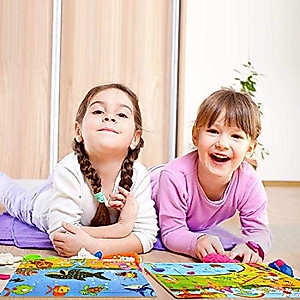 Wooden Jigsaw Puzzles Set for Kids Age 2-6 Year Old 30 Piece Colorful Wooden Puzzles for Toddler Children Learning Educational Puzzles Toys for Boys and Girls (4 Puzzles)