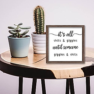 FINGERINSPIRE It's All Shits Art Sign Solid Wood Bathroom Sign with Arylic Layer 7x7 Inch Funny Bathroom Wall Art Large Hangable Wooden Frame for Bathroom Decor