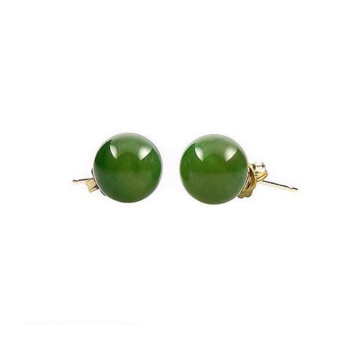 Trustmark 14K Yellow Gold 4mm Natural Nephrite Green Jade Ball Stud Post Earrings