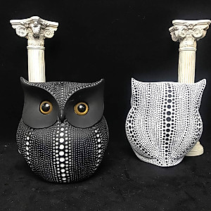Artgenius Dots Owl Statue,Small Animal Owl Figurines for Home Office Decor (White)