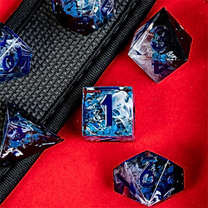 Glow in The Dark Winter Storm Sharp DND Dice Set with Leather Dice Box - for Dungeons and Dragons, D&D, Sharp Edge, D20 Polyhedral Resin Dice, Dungeons and Dragons Gifts, Accessories