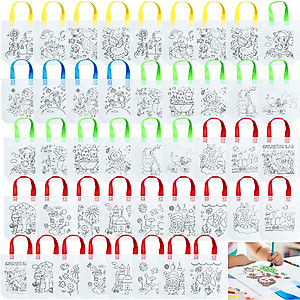 44 Packs Reusable Party Goodie Bags Coloring Party Favor Tote Bags Reusable Coloring Paint Non Woven Bags for Cartoon Art Party Favor for Birthday Party DIY Crafts Supplies, 11 Styles