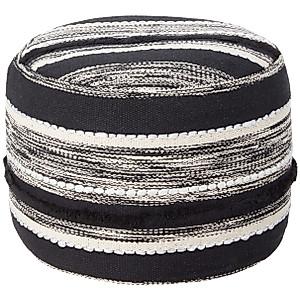 LR Home White Ottoman Pouf, 18"X18", Black/Natural -