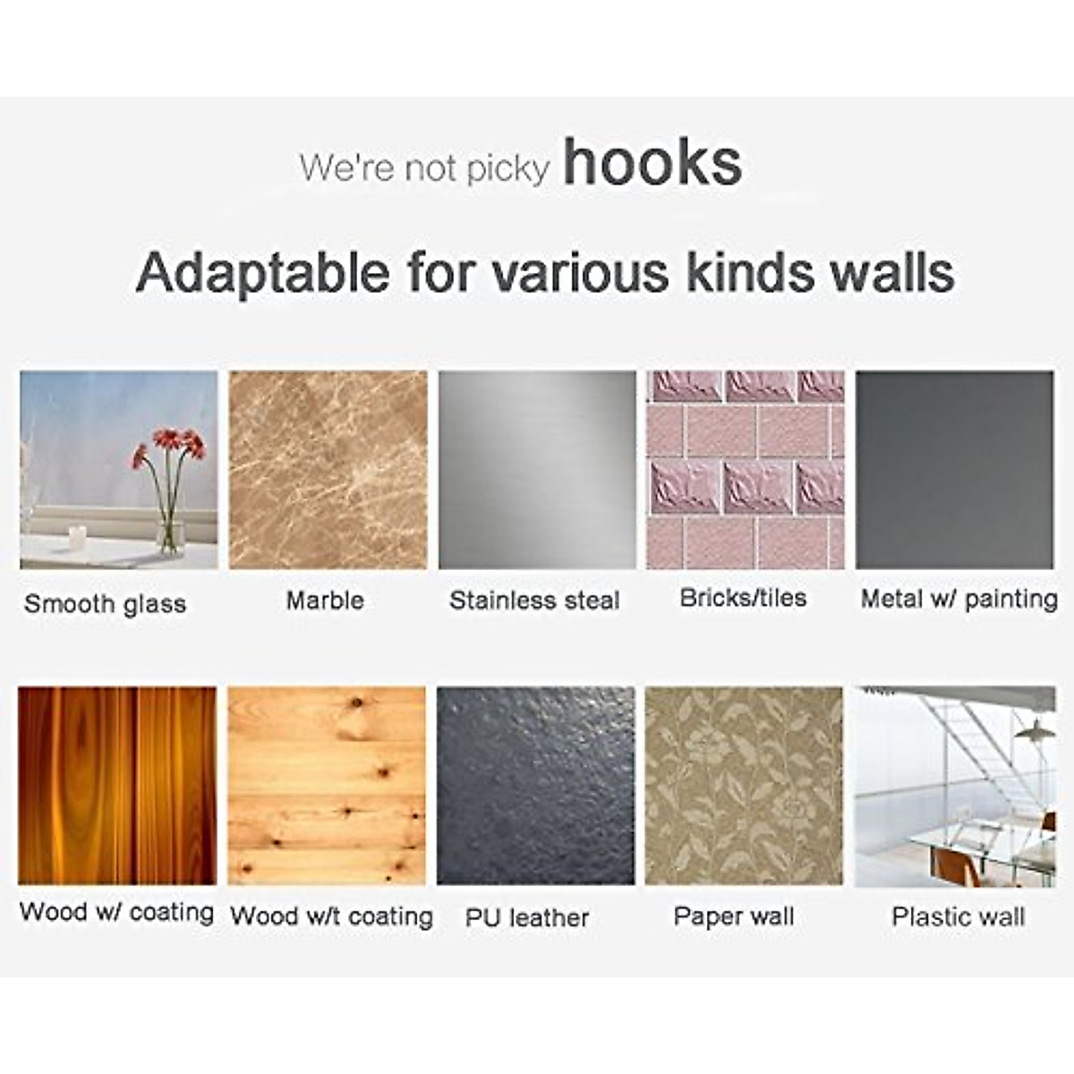 Ninth Five Wall Hooks(13.2lb), Self Adhesive Hooks, Clear Plastic Reusable Heavy Duty Hook for Kitchen Bathroom Office, No Trace No Scratch(12 Pack)