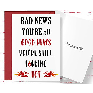 Audacious Cards 50th Birthday Card for Her - Funny 50 Year Old Birthday Card - Bad New You're 50 Good News You're Still Fucking Hot
