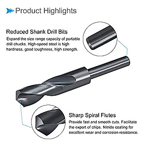 CoCud Reduced Shank Drill Bit, 21mm Cutting Edge 1/2" Shank, Nitride Coated High Speed Steel 6542 Twist Drill Bits - (Applications: for Stainless Steel Metal Wood)
