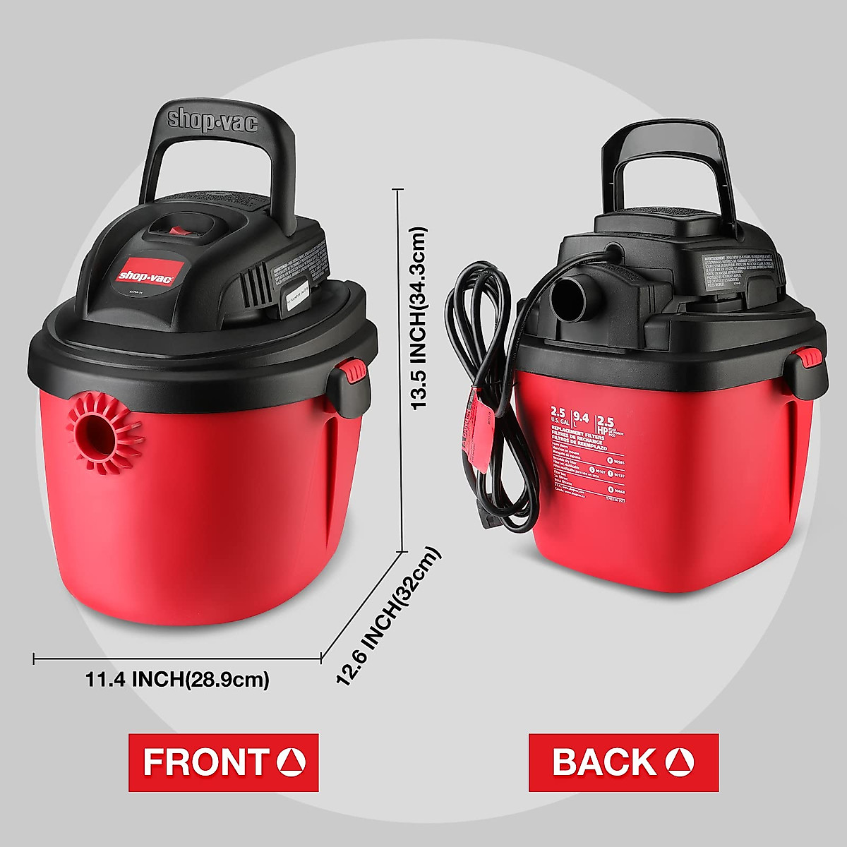 Shop-Vac 2.5 Gallon 2.5 Peak HP Wet/Dry Vacuum 2036000 + 90668 2-2.5 Gallon Disposable Filter Bags,6 Pack