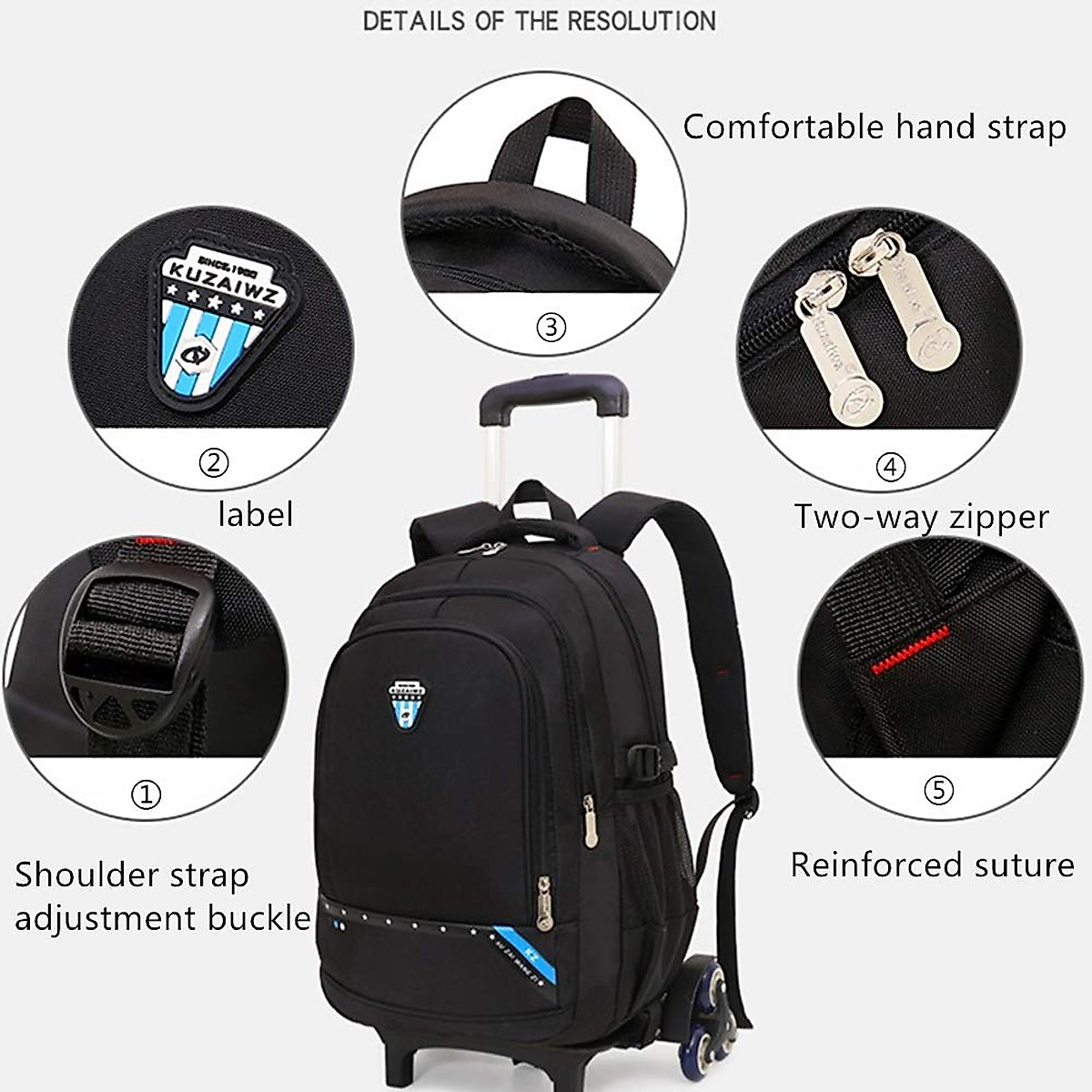 LANSHIYA Solid Color Rolling Backpack for Kids Teen Laptop Bag With Wheels Boys Travel Bag School Bag