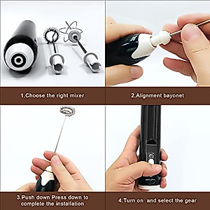 Milk Frother rechargeable drink mixer handheld egg whisk 3-Speed Adjustable with 2 stainless steel heads Foam Maker suitable for your coffee, tea, latte, hot chocolate(black)