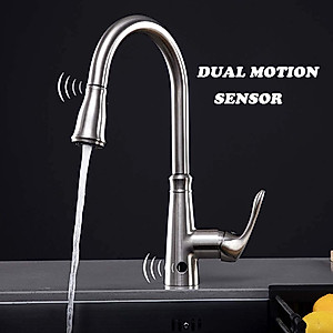 Touchless Kitchen Faucet with PullDown Sprayer,20 Single Kitchen Sink Faucets Black Pull Out Sprayer,High Arc Pulldown Single Handle for Motion Sensor 3 Hole Deck Mount (MJ-Brushed Nickel)