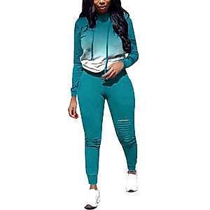 Nimsruc Women's Two Piece Outfits Casual Sweatsuit Long Sleeve Pant Sets Tracksuit Gradient Green XL