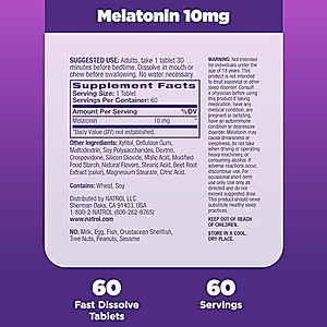 Natrol Melatonin 10mg, Citrus-Flavored Dietary Supplement for Restful Sleep, 60 Fast-Dissolve Tablets, 60 Day Supply