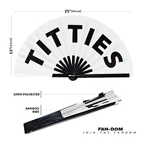 Titties Hand Fan Foldable Bamboo Circuit Hand Fan Funny Gag Slang Words Expressions Statement Gifts Festival Accessories Rave Handheld Circuit Event Fan Clack Fans (White)