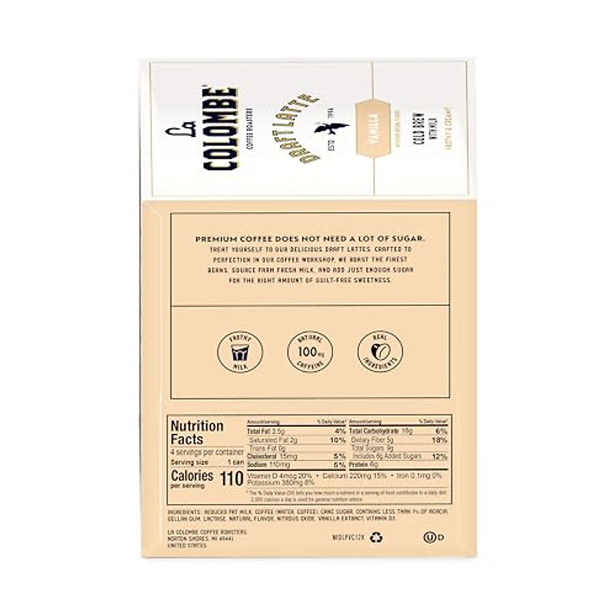 La Colombe Vanilla Draft Latte - 9 Fl. Oz. 4 Pack - 100% Arabica, Single-Origin, Brazilian Cold Brew Coffee with Lactose-Free Foamy Milk, Premium Coffee On the Go, 115mg Natural Caffeine