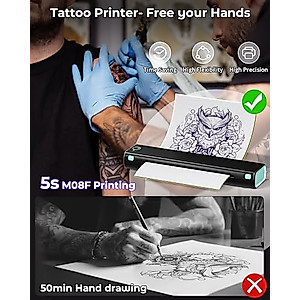 Itari M08F Tattoo Stencil Printer - Tattoo Transfer Machine Thermal Copier with 10pcs Transfer Paper, Bluetooth Stencil Printer for Tattooing, Henna Tattoo Machine Kits Compatible with Phone Ipad & PC