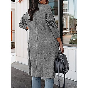 ANRABESS Women's 2023 Fall Casual Long Sleeve Draped Open Front Knit Pockets Long Cardigan Jackets Sweater Comfy Trendy Outfits Coat 580shenhuahui-S Gray