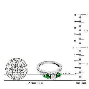 Dazzlingrock Collection 5X3mm Lab Created Pear Shaped Emerald & Round Natural White Diamond 3 Stone Engagement Ring for Women, 10K White Gold, Size 6.5