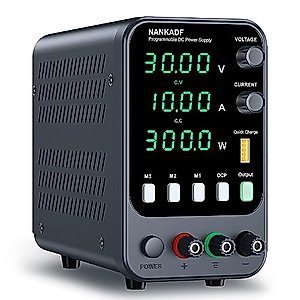 NANKADF DC Power Supply, 30V 10A Bench Power Supply with Memory Storage & Recall，Variable Power Suppy with Encoder Adjustment Knob, 5V/3.6A USB Quick-Charge & OCP Short Circuit Alarm