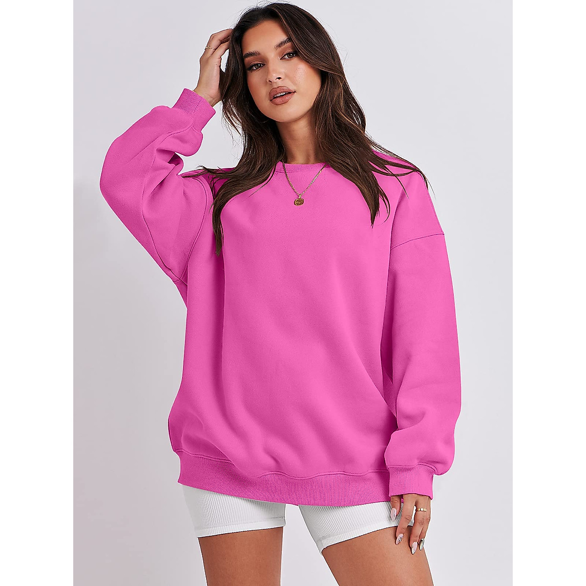 ANRABESS Sweatshirt for Women Oversized Crewneck Hoodies Fleece Casual Pullover Top Fall Fashion Outfits Clothes 2025 A1019 hot pink Medium
