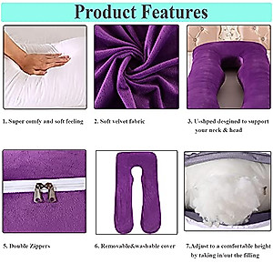 U Shaped Pregnancy Pillow, 51" Full Body Pillow with Velvet Removable Cover, Multiple Bed Maternity Pillow for Women & Adults Sleeping Help Support Head Back Belly (U-Shaped Purple)