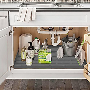 Under Sink Mat for Kitchen Waterproof 34" X 22" Silicone Under Sink Liner with Drain Hole Hold up to 3.3 Gallons Liquid Kitchen Bathroom Cabinet Mat