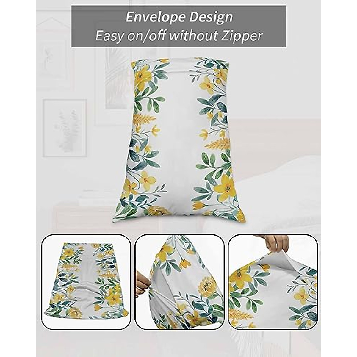 Edwiinsa Summer Tropical Plants Pillow Covers Standard Size Set of 2 20x26 Bed Pillow, Yellow Spring Floral Plush Soft Comfort for Hair/Skin Cooling Pillowcases with Envelop Closure