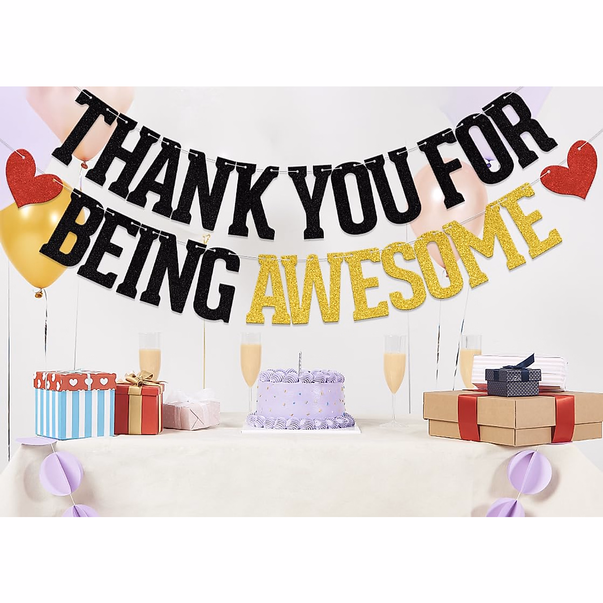 KEWUFD Thank You for Being Awesome Banner Black Glitter We Will Miss You Banner Thank You For Being Awesome Banner For Graduation/Farewell/Going Away Party Decoration Supplies For Men/Women